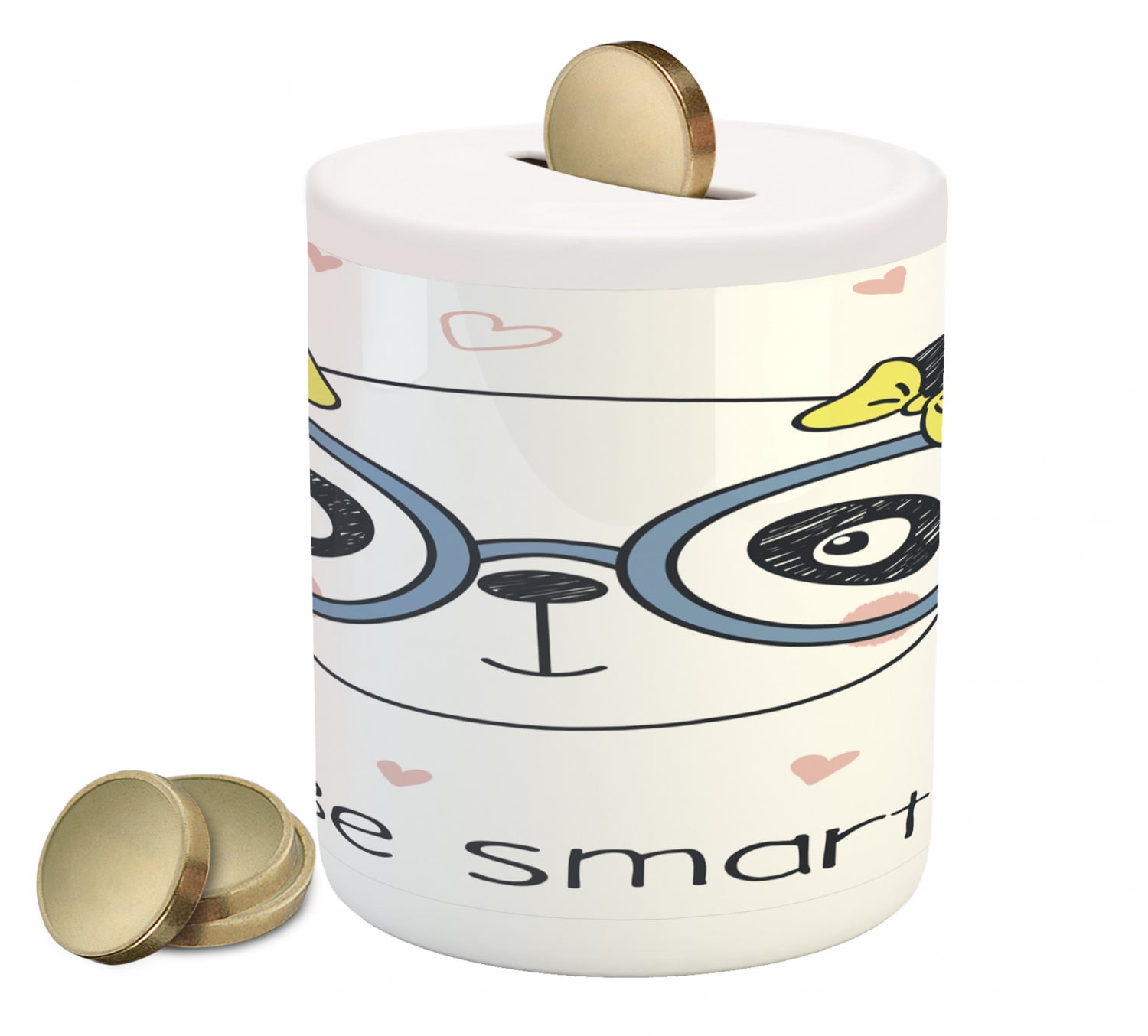 Geek Piggy Bank, Hand-Drawn Doodle Panda Girl Wearing Glasses on White ...