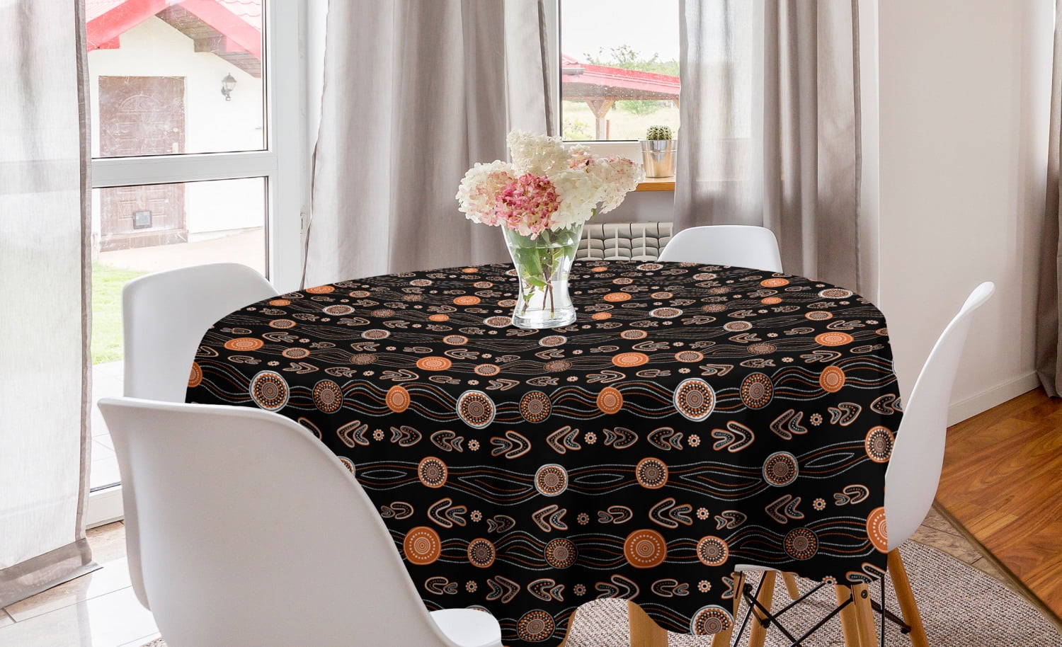Tribal Round Tablecloth, Aboriginal Art in Funky Ethnic Tones Dotted ...