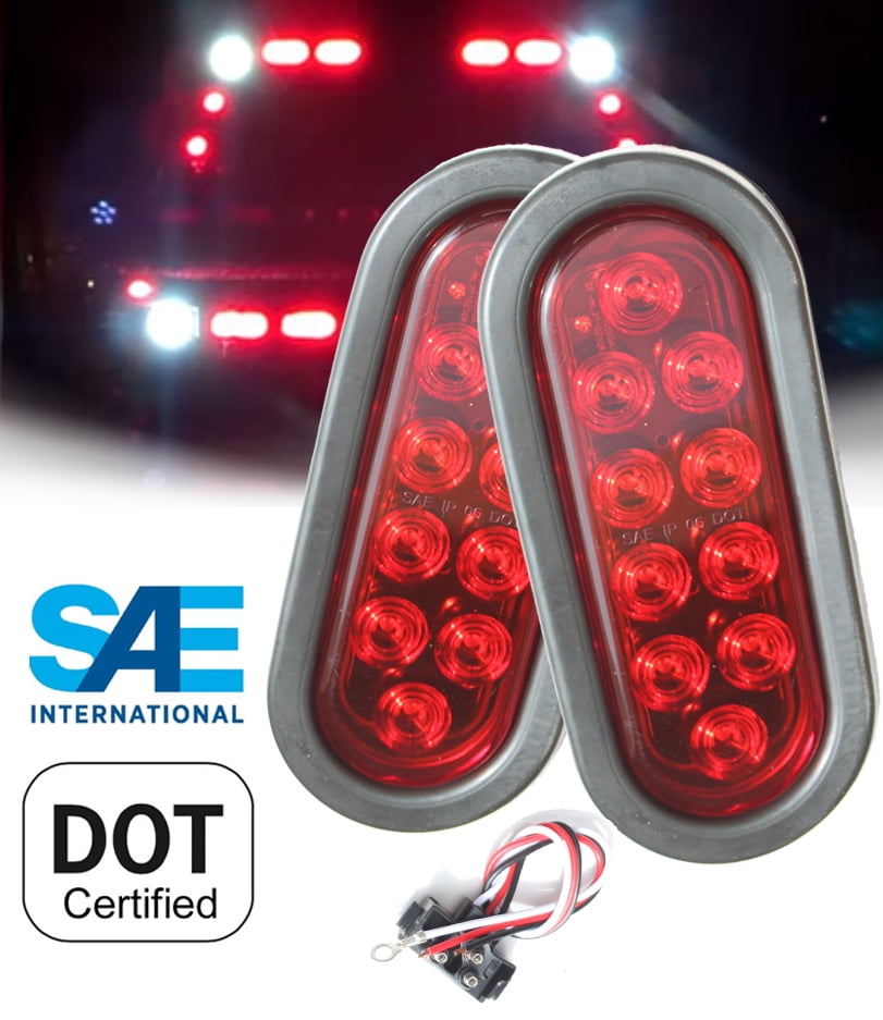 Pair ( 2 Pieces ) LED 6" Oval Red Brake Stop Turn Tail Marker Signal ...