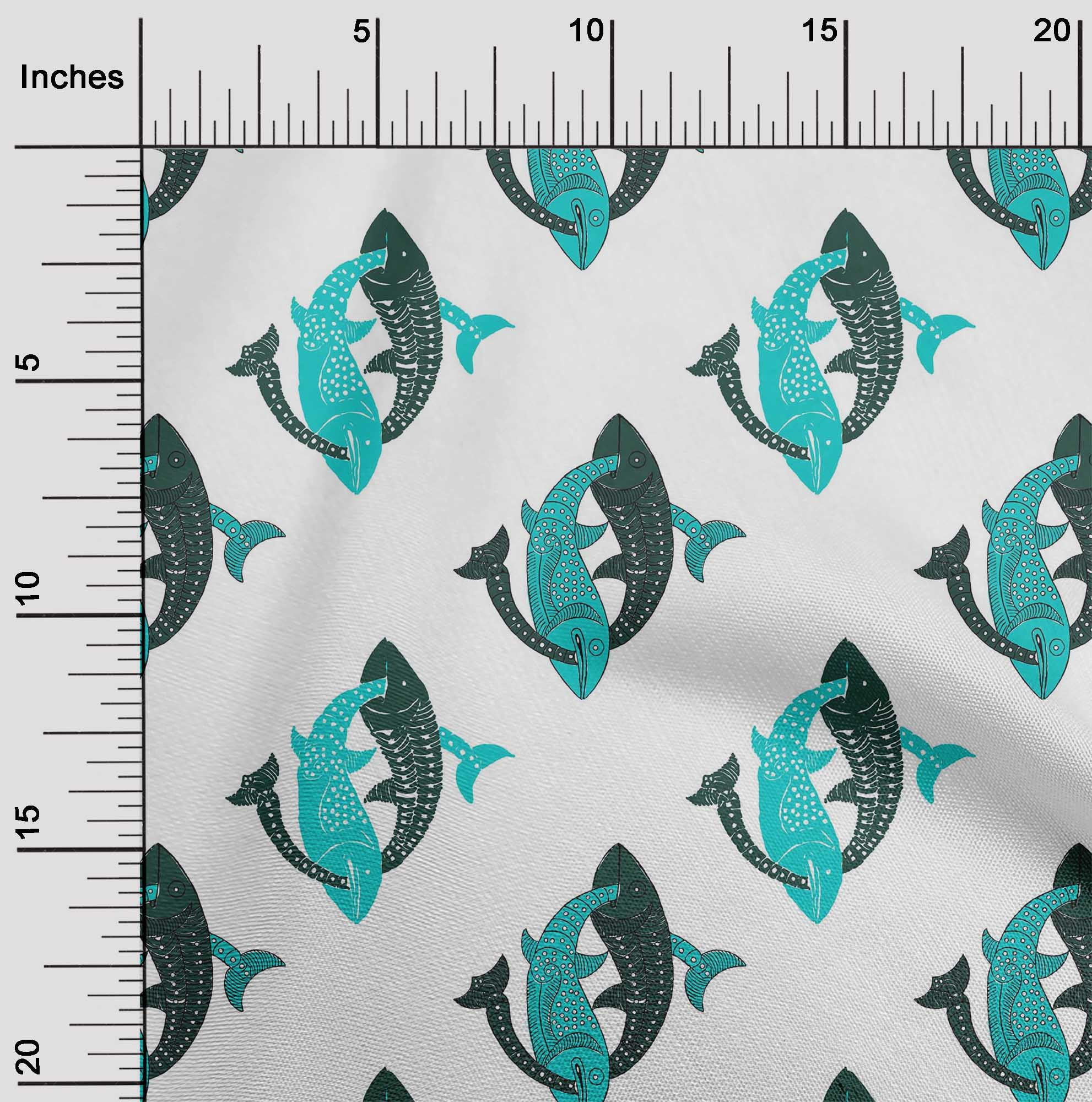 oneOone Silk Tabby Fabric Fish Block Print Fabric BTY 42 Inch Wide ...