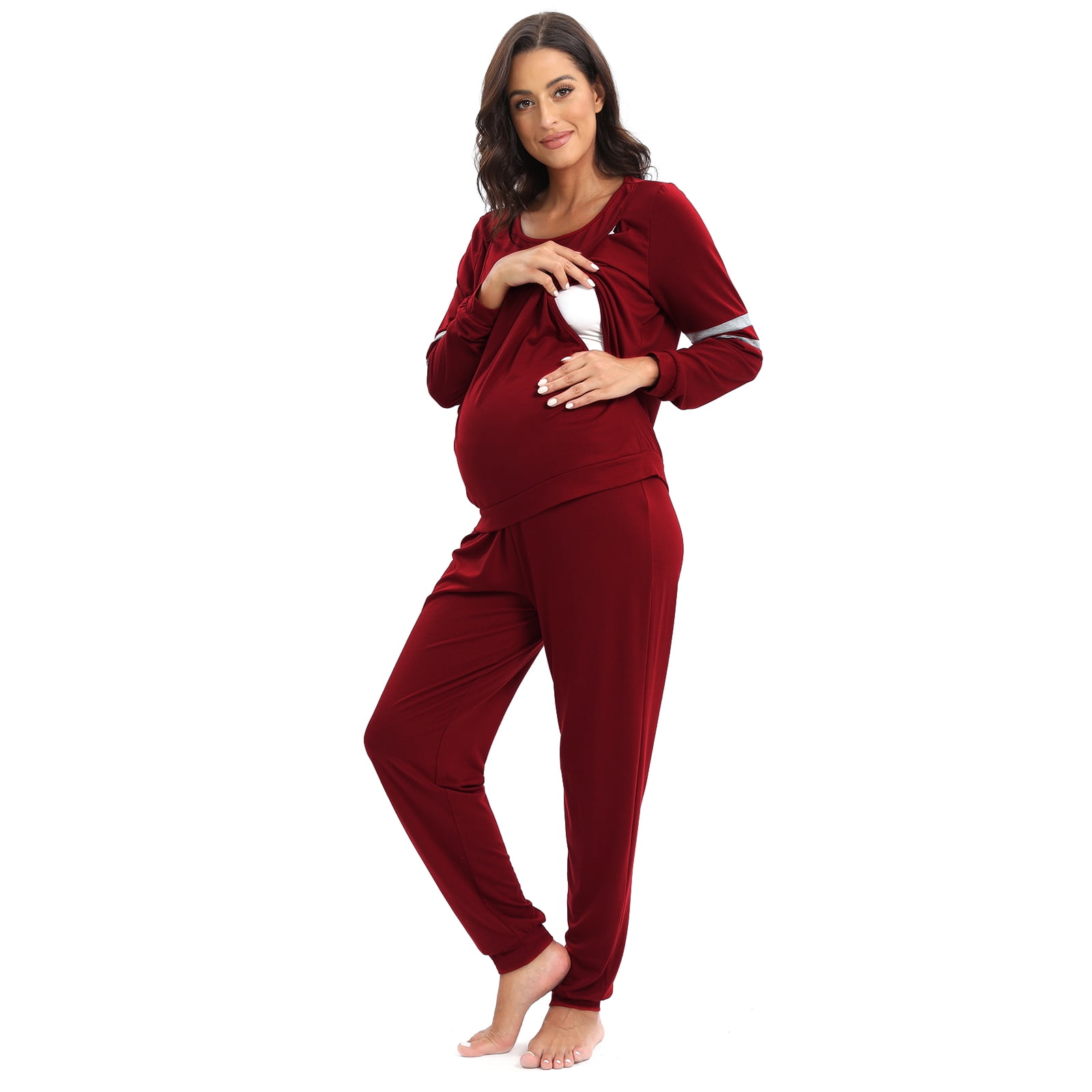 Womens Maternity Nursing Pajamas Set Long Sleeve Breastfeeding