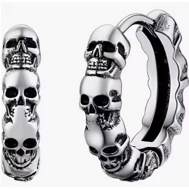 Gothic Skull Stud Earrings Men Medical Steel Mens Huggie Earrings Punk ...