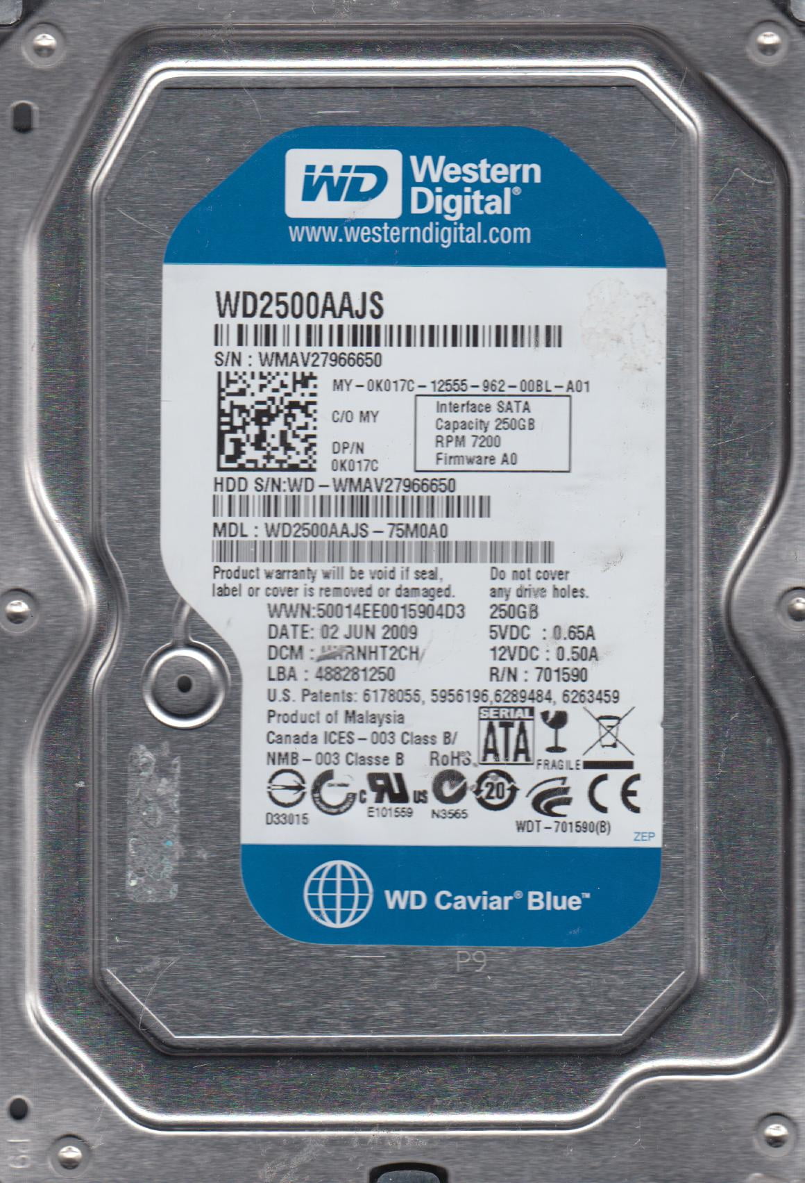 WD2500AAJS-75M0A0, DCM HHRNHT2CH, Western Digital 250GB SATA 3.5 Hard ...