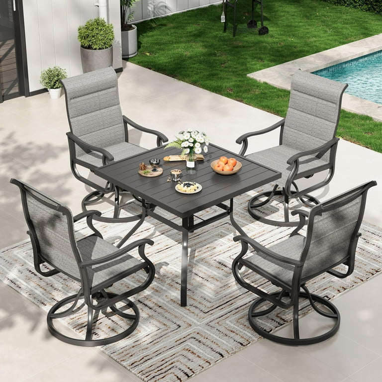 Poteban High Back Outdoor Dining Chairs Set of 4 All Weather Swivel Patio Chairs Breathable Garden Outdoor Furniture for Backyard Deck