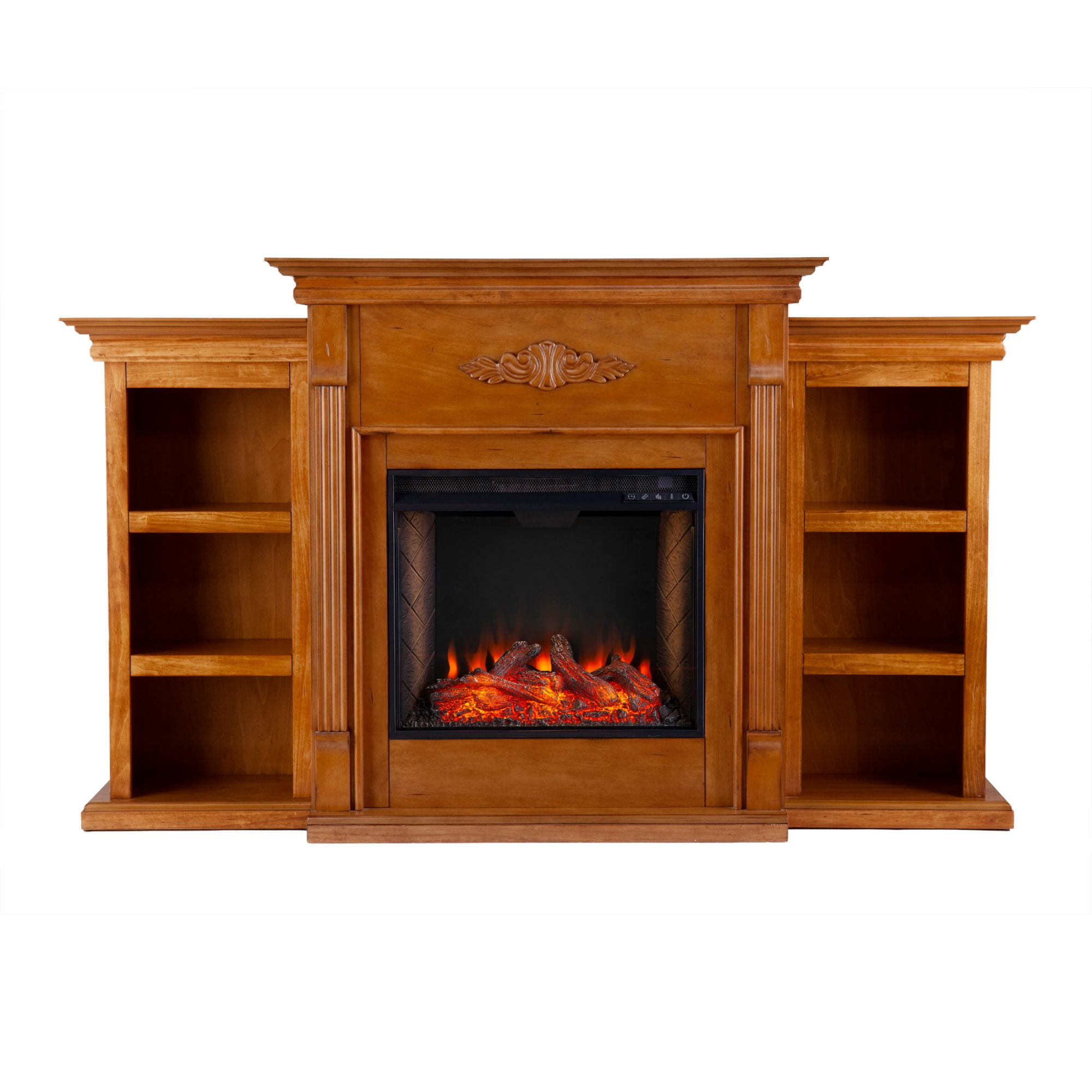 70.25" Brown Contemporary Rectangular Fireplace with Bookcase - Walmart.com