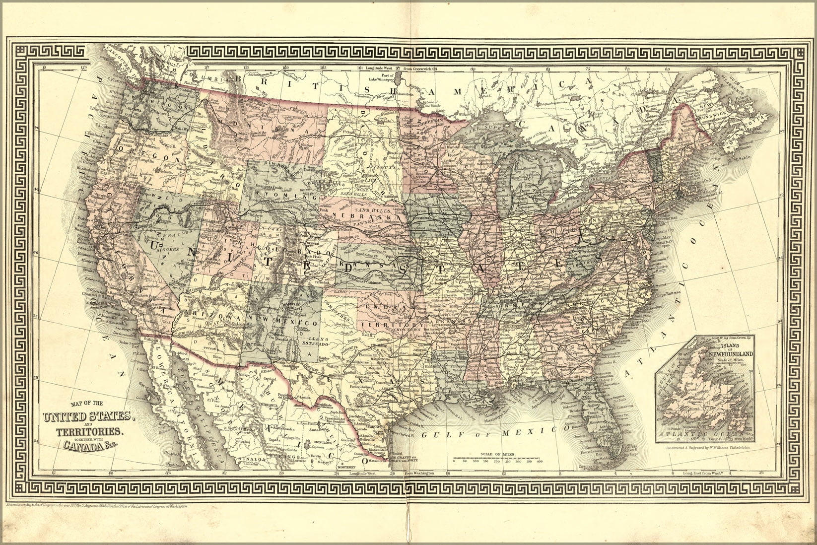 24"x36" Gallery Poster, Map of the United States of america 1877 ...