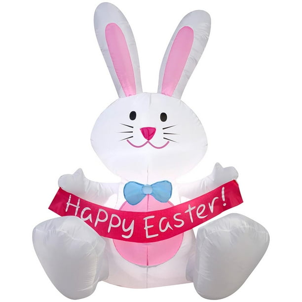 3 1/2' Gemmy Airblown Inflatable Easter Bunny w/ Bowtie Sitting Holding ...
