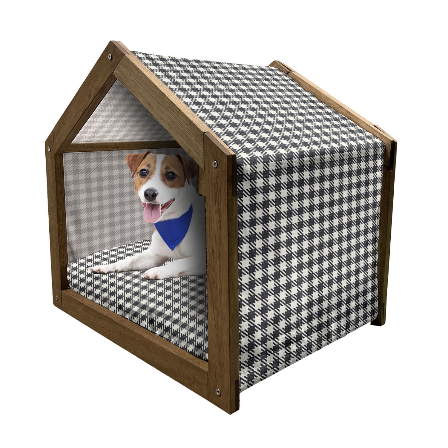 Checkered Pet House, Diagonal Stripes Squares Monochrome Sketchy ...