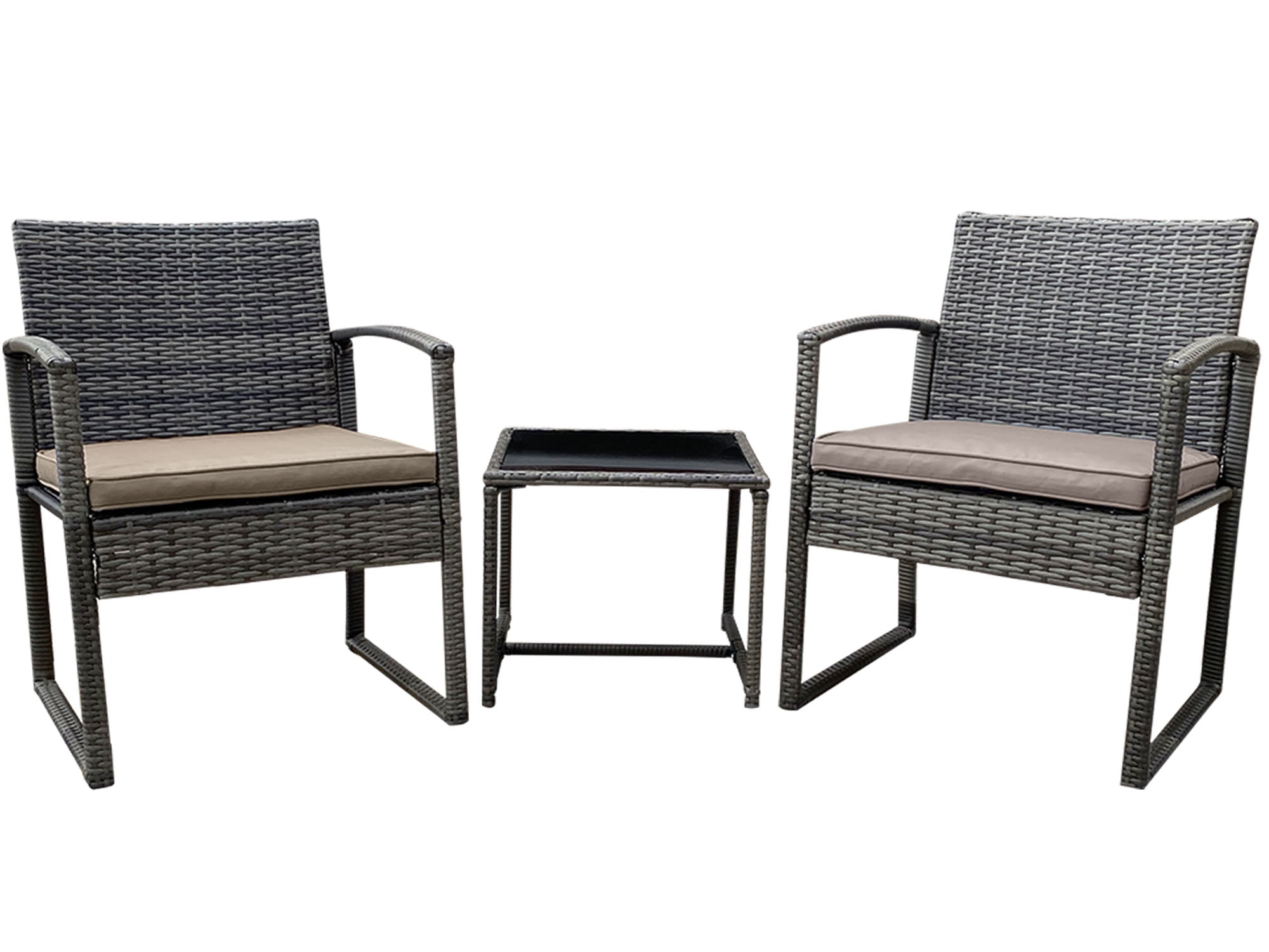 Thalia 3-Piece Rattan Comfortable Bistro Set- Two Chairs With Glass ...