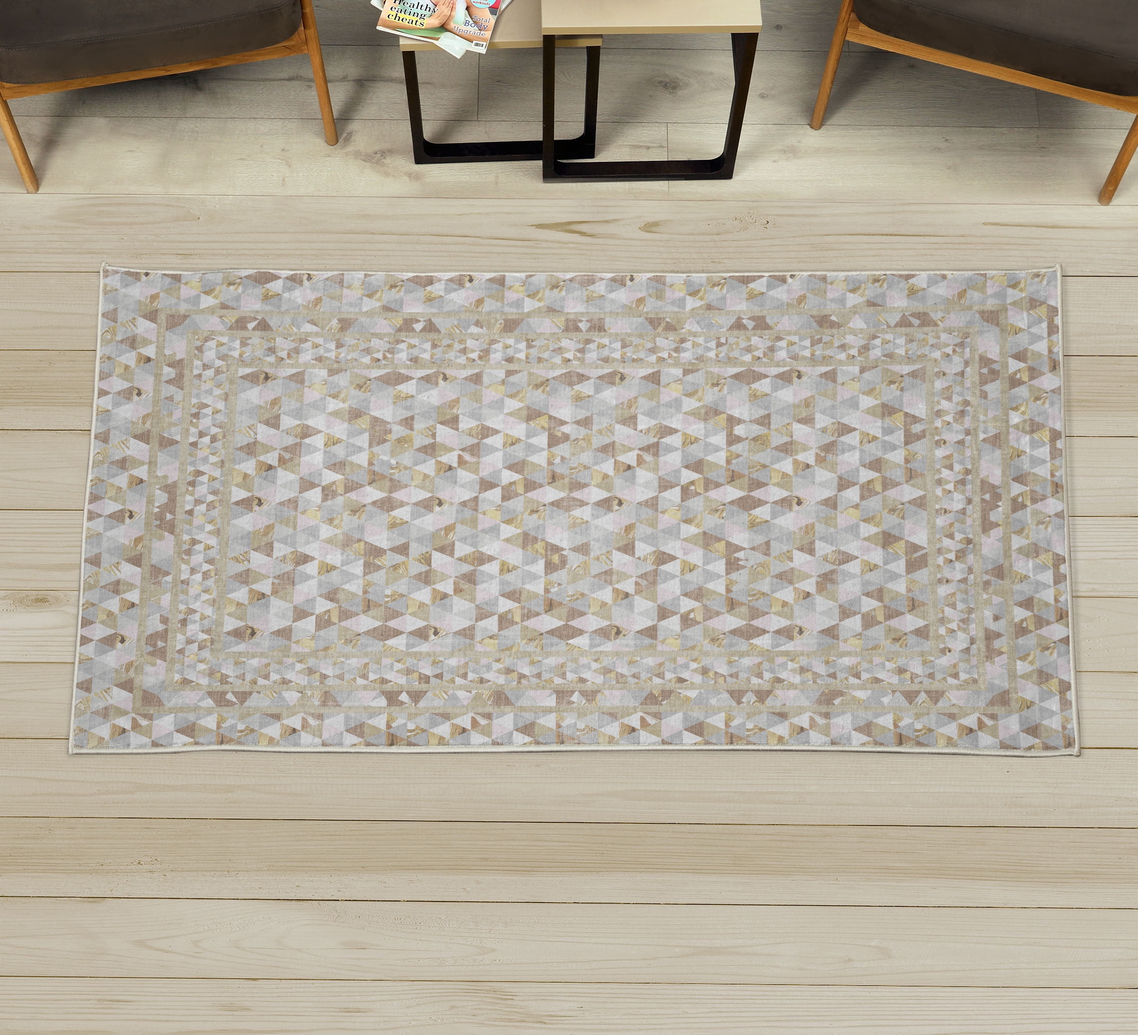 Geometric Decorative Rug, Neutral Colored Pastel Triangles Polygonal ...