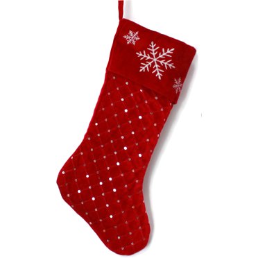Northlight 20.5" Red and White Sequin Snowflake Christmas Stocking ...