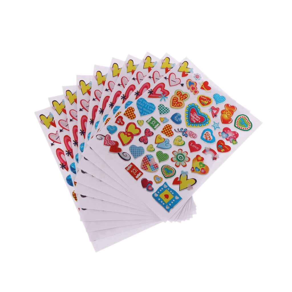 Sorrowso 10 Sheets Heart Stickers Love Decorative Sticker Kids ...