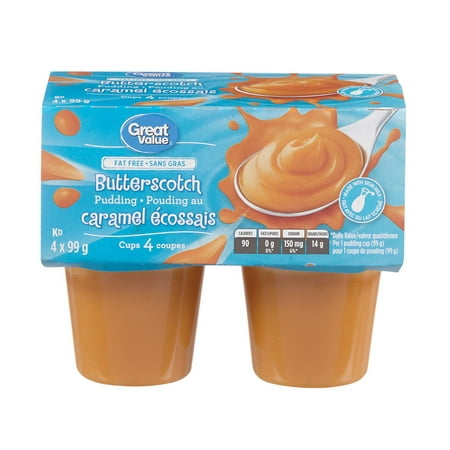 Great Value Fat Free Butterscotch Flavoured Pudding, 4 x 99 g - Walmart.ca