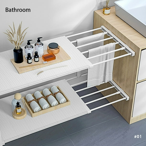 Wardrobe Closet Organizer Adjustable Storage Shelf Space Saving Kitchen Rack Wardrobe Closet Organizer Strong Extendable Punch free Cabinet Stand