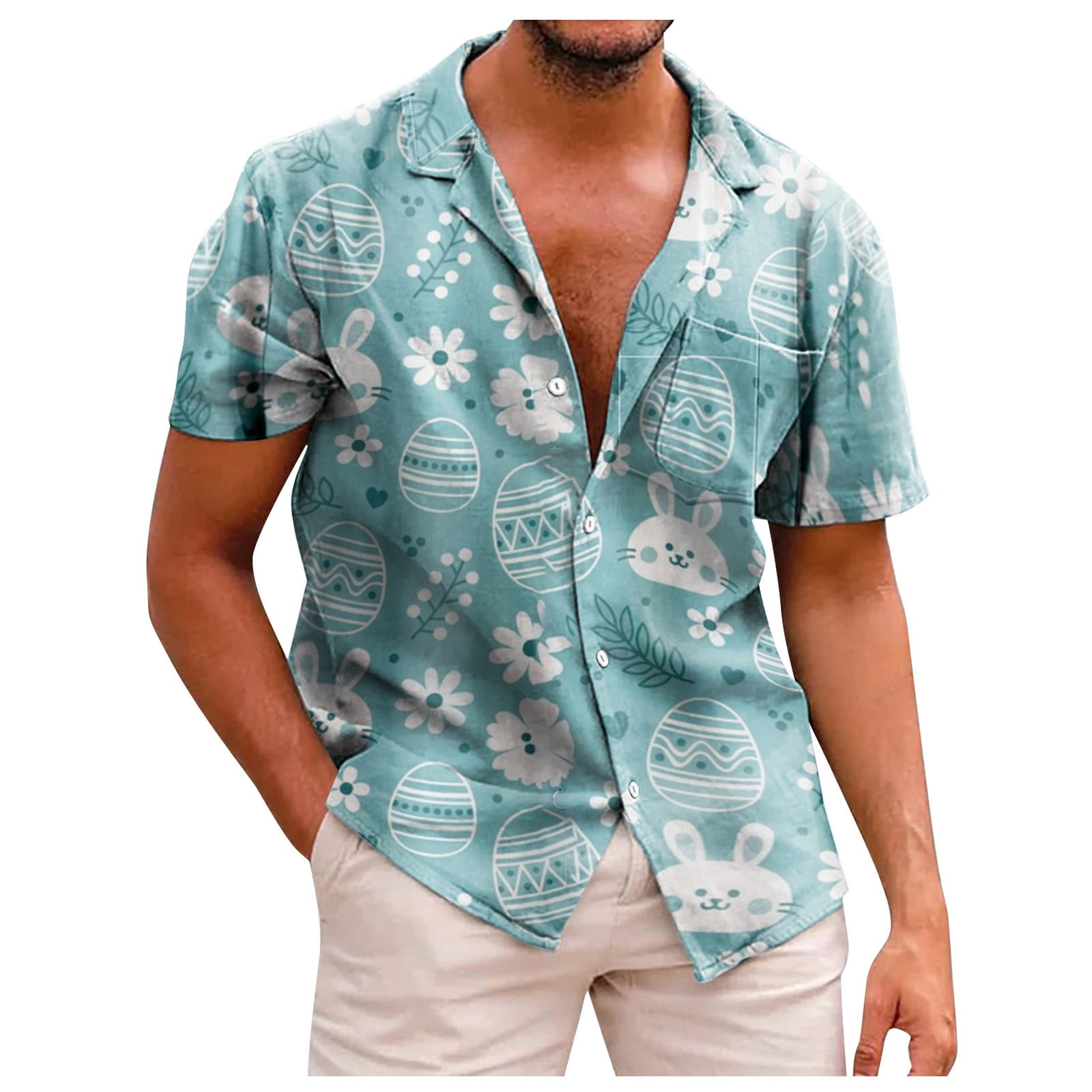 Corashan Fit Shirts Easter Printed Men's Loose Fashion Short-Sleeved ...