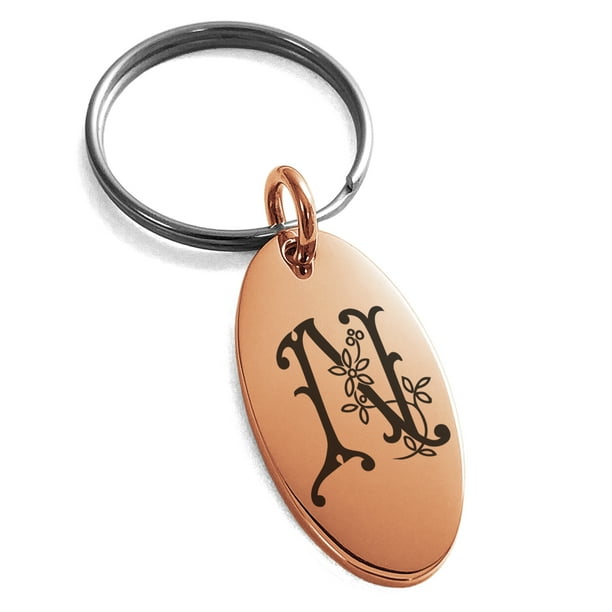 Tioneer - Stainless Steel Letter N Initial Floral Monogram Engraved ...