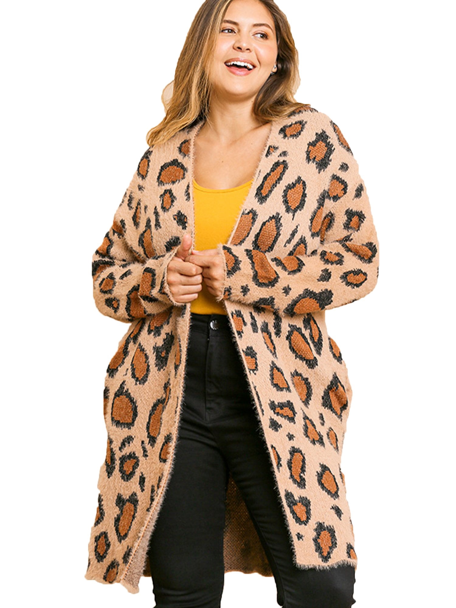 Umgee Animal Print Leopard Black White Cream Ruffled Shrug - munimoro ...