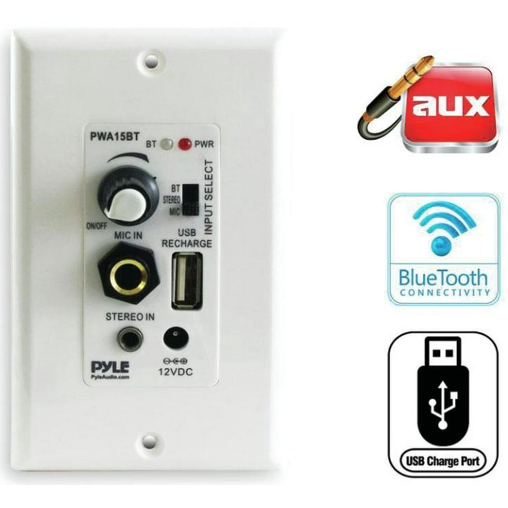 Pyle Pro PWA15BT In-Wall Amplifier Bluetooth Aux, Mic, USB Charge ...