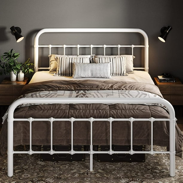 Allewie Full Size Metal Platform Bed Frame with Victorian Style Wrought ...