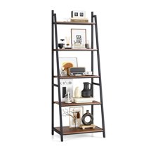 Costway 5-Tier Industrial Ladder Bookshelf, Tall Style Furniture Wood ...