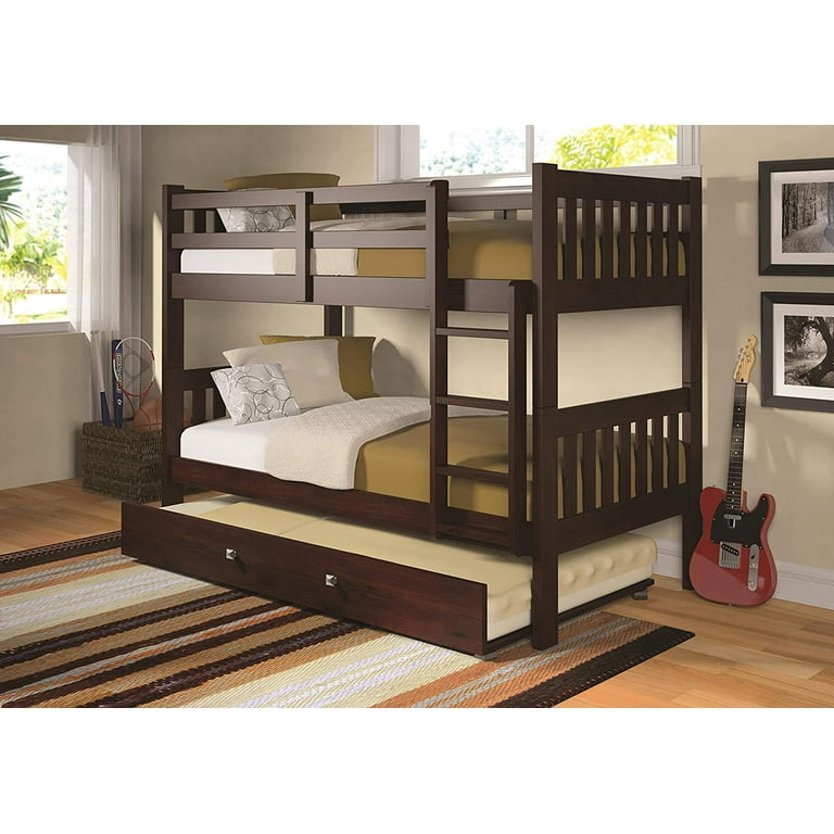 Donco Kids Wood Bunk Frame Austin Mission Twin over Twin Cappuccino Bunkbed with Twin Trundle Walmart
