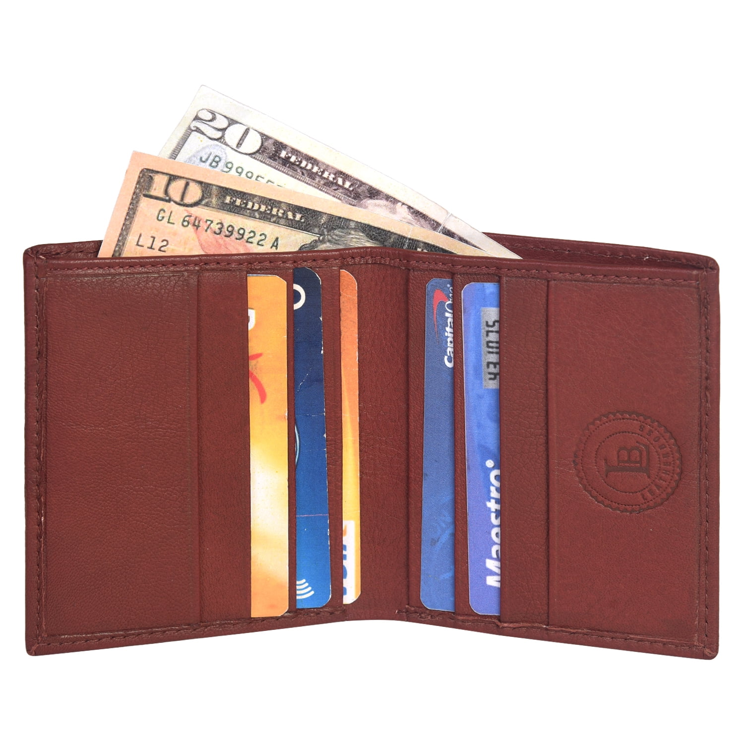 Leatherboss Cross Folded ID Card Case - BROWN Leather - Walmart.com
