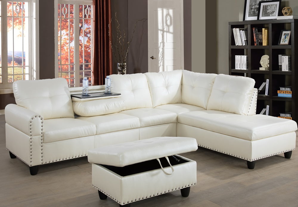 PonLiving Furniture Room Sectional Set, Leather Sectional Sofa in Home ...