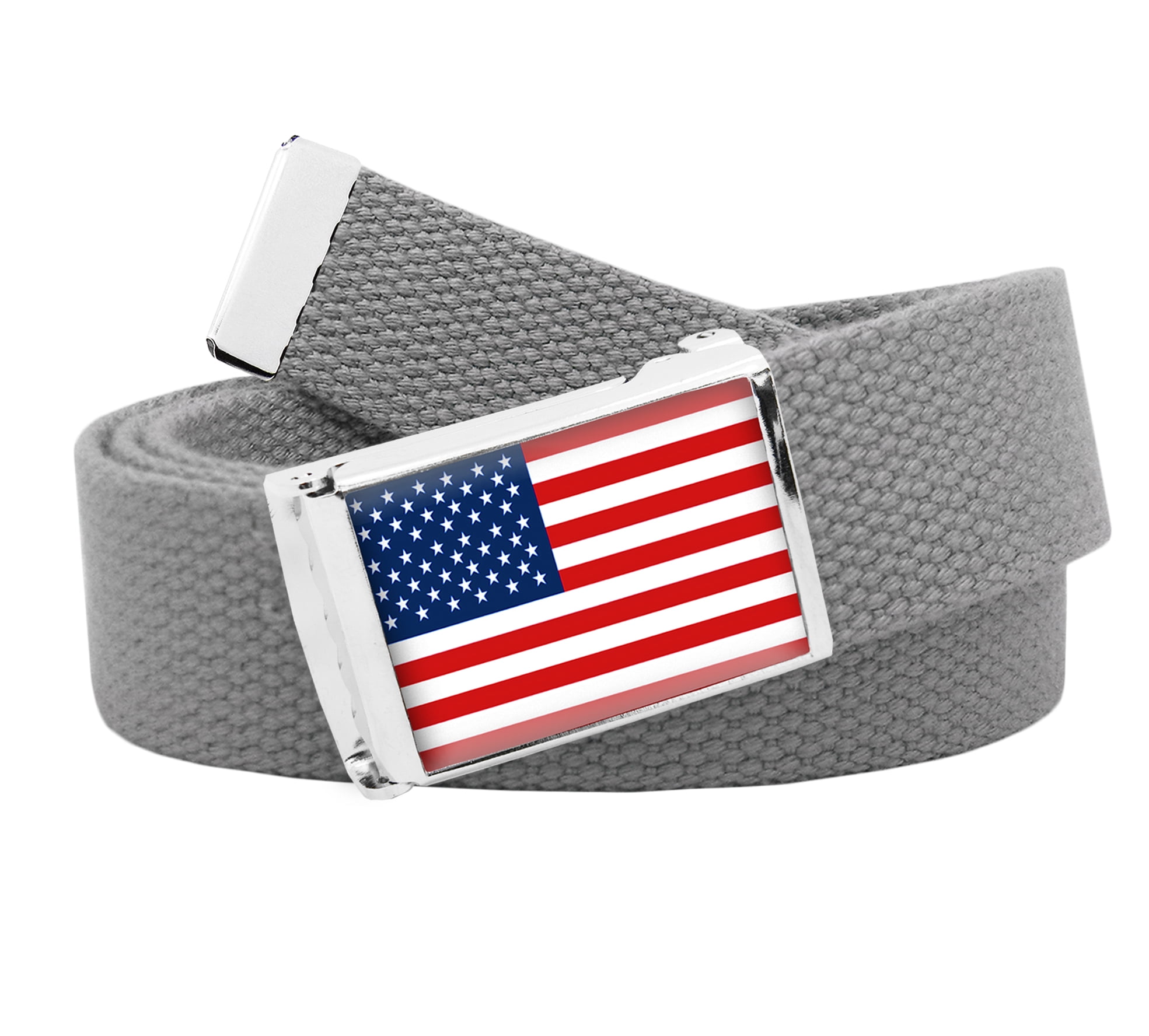 American Flag Flip Top Men's Belt Buckle with Canvas Web Belt Medium ...