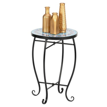 Noble House Kenny Outdoor Ceramic Tile Side Table with Iron Frame, Blue ...