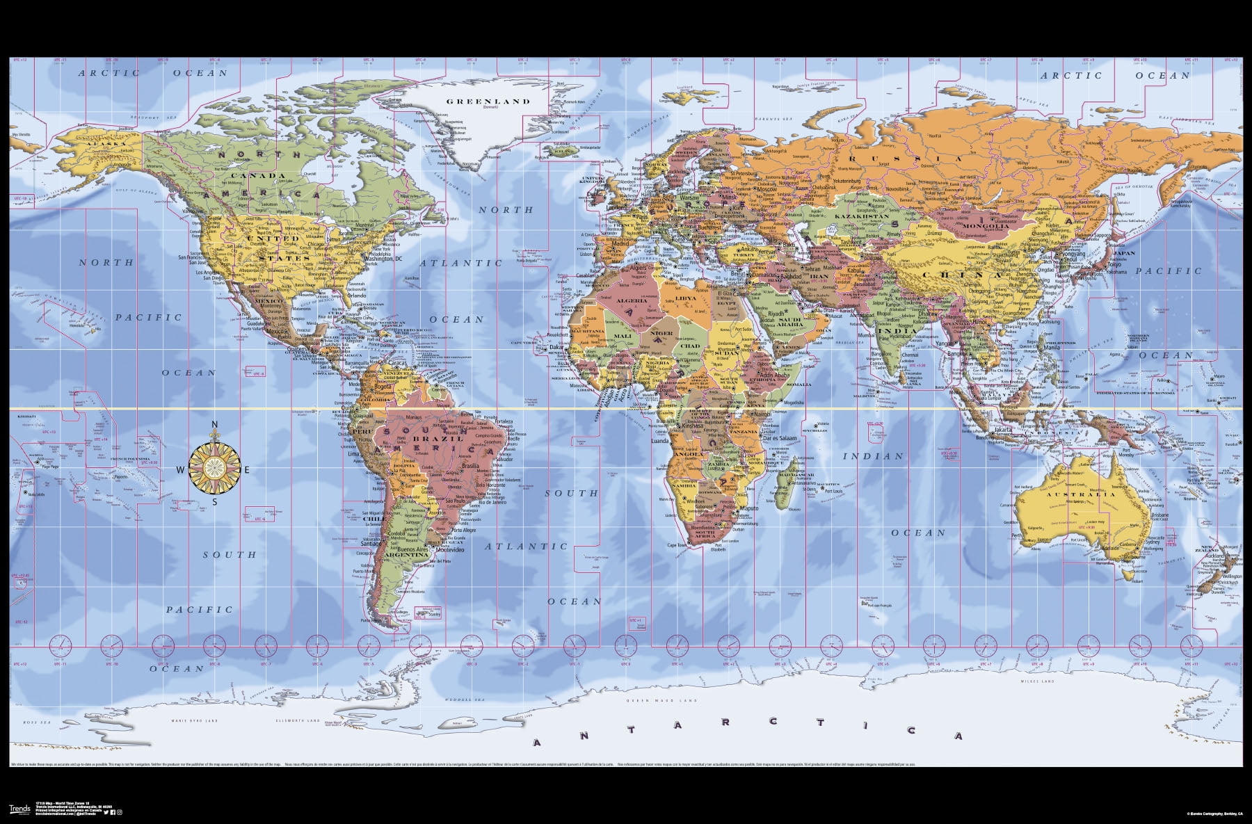 Map - World Time Zones Wall Poster, 22.375" x 34" - Walmart.com
