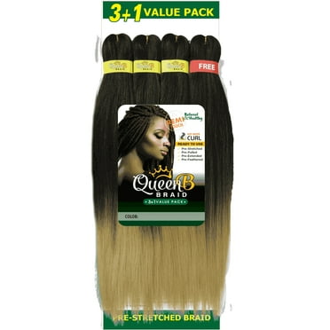 Urban Beauty Queen B Pre-Stretched Braiding Hair 4X Pack, 50 inch, #1B ...
