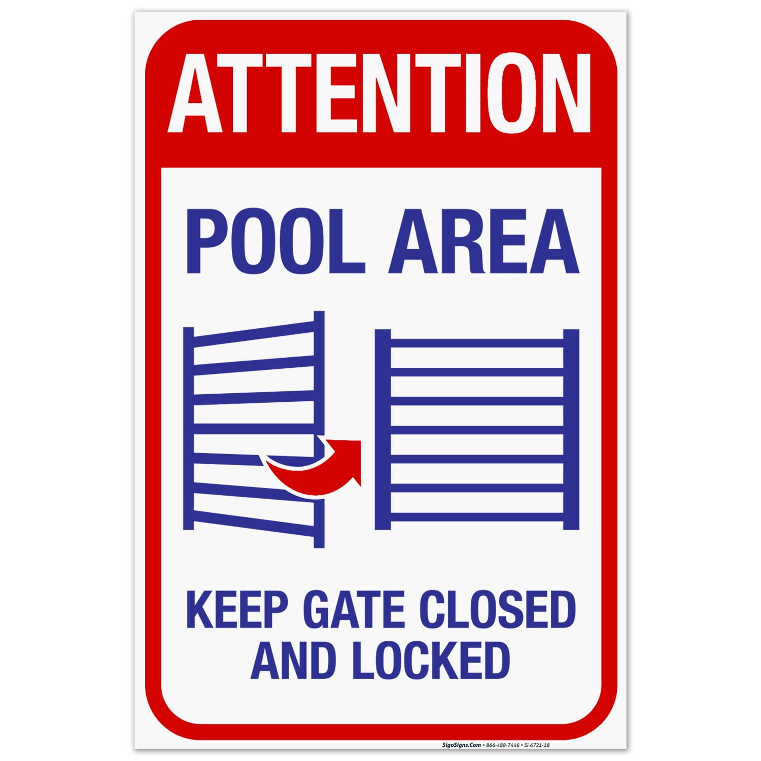 Attention Pool Area Keep Gate Closed And Locked Sign, Pool Sign ...