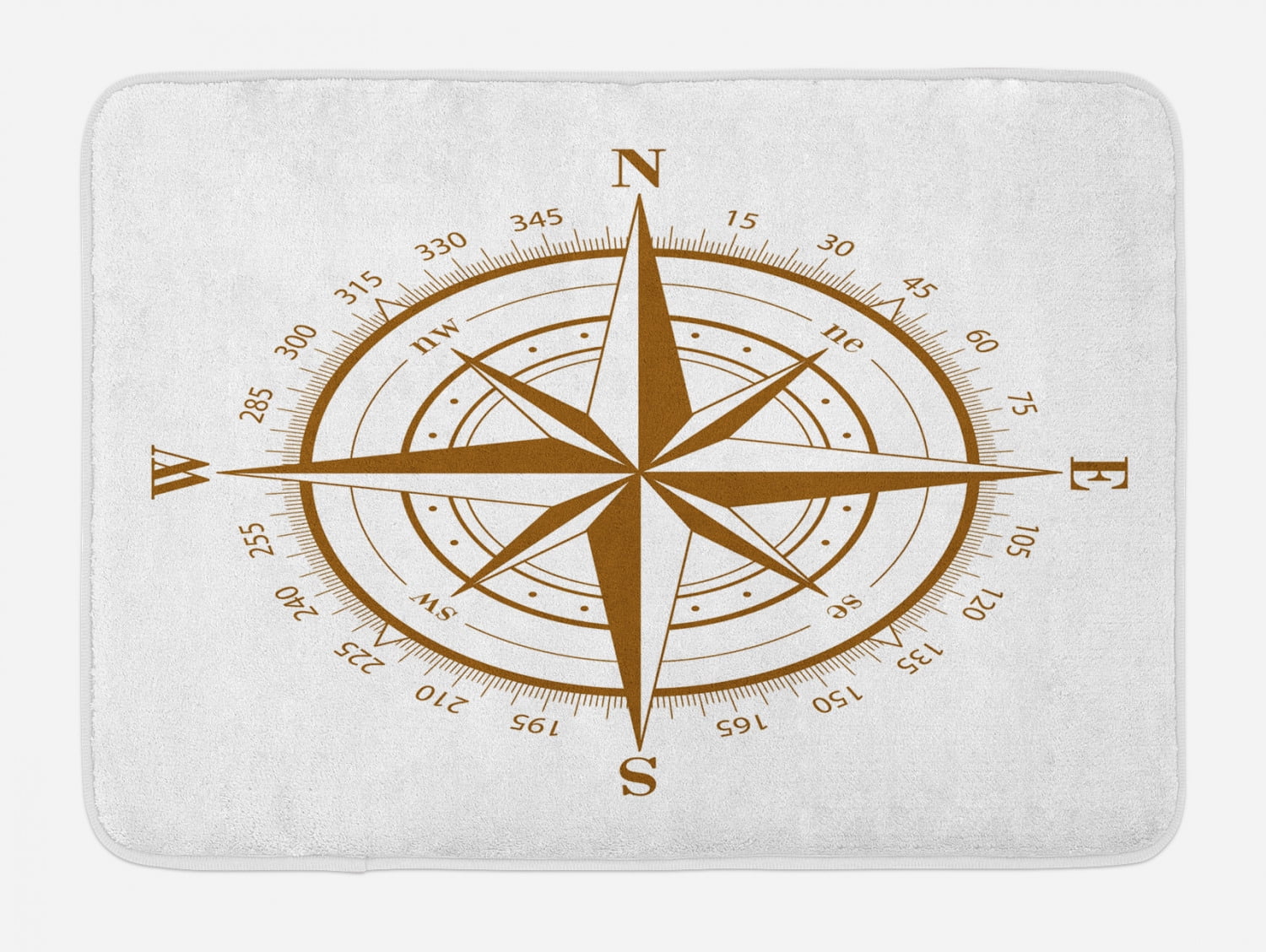 Compass Bath Mat, Seamanship Brown Compass with Windrose and Detailed ...