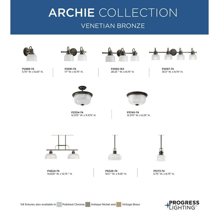 Progress Lighting Archie Collection Venetian Bronze | Shelly Lighting