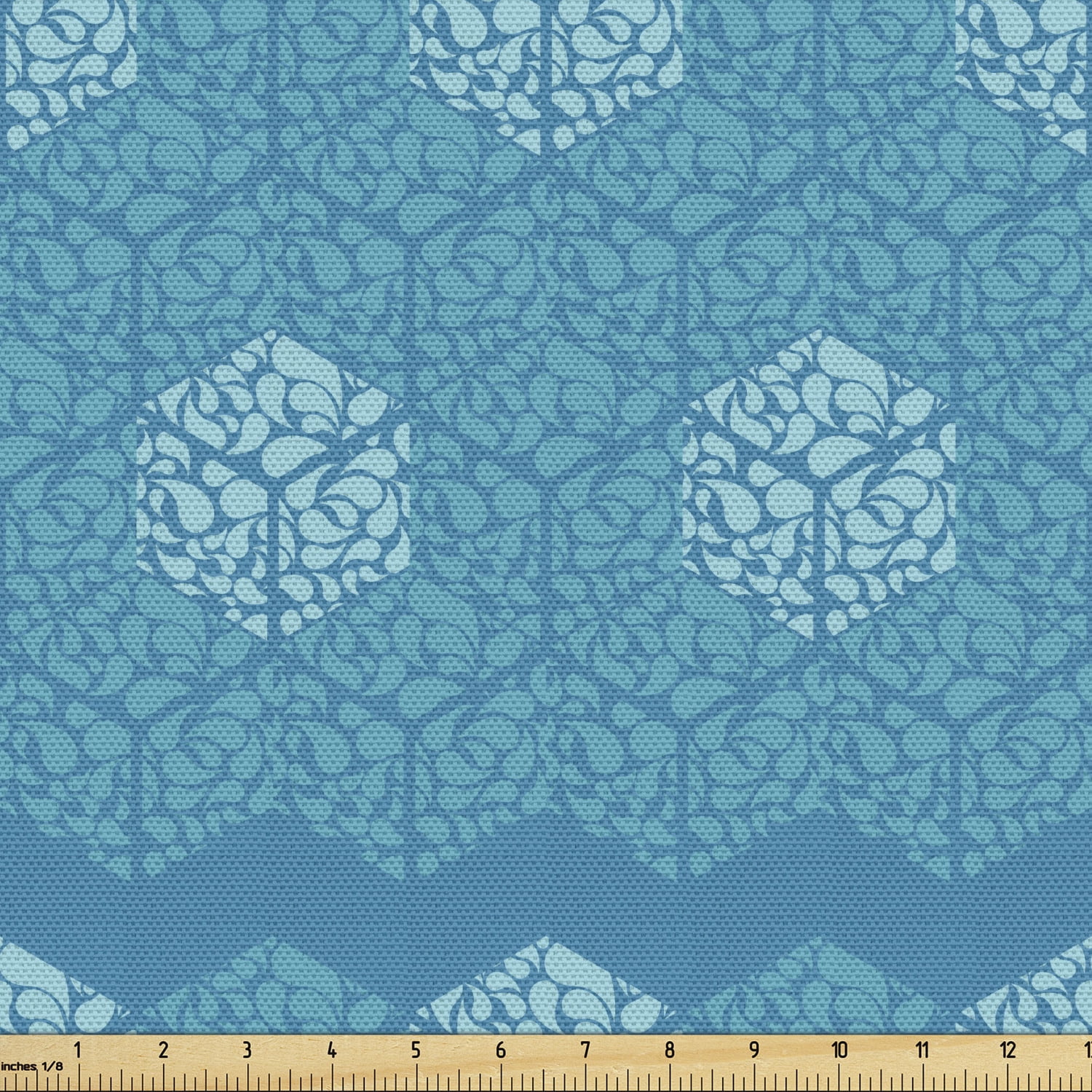Blue Fabric by the Yard, Aqua Theme Drops in Hexagons Wave Pattern ...