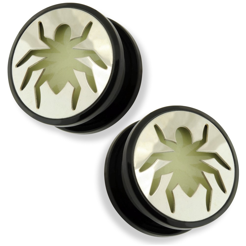 Pair Black UV Screw Fit Plug With Glow In The Dark Spider,Gauge ...