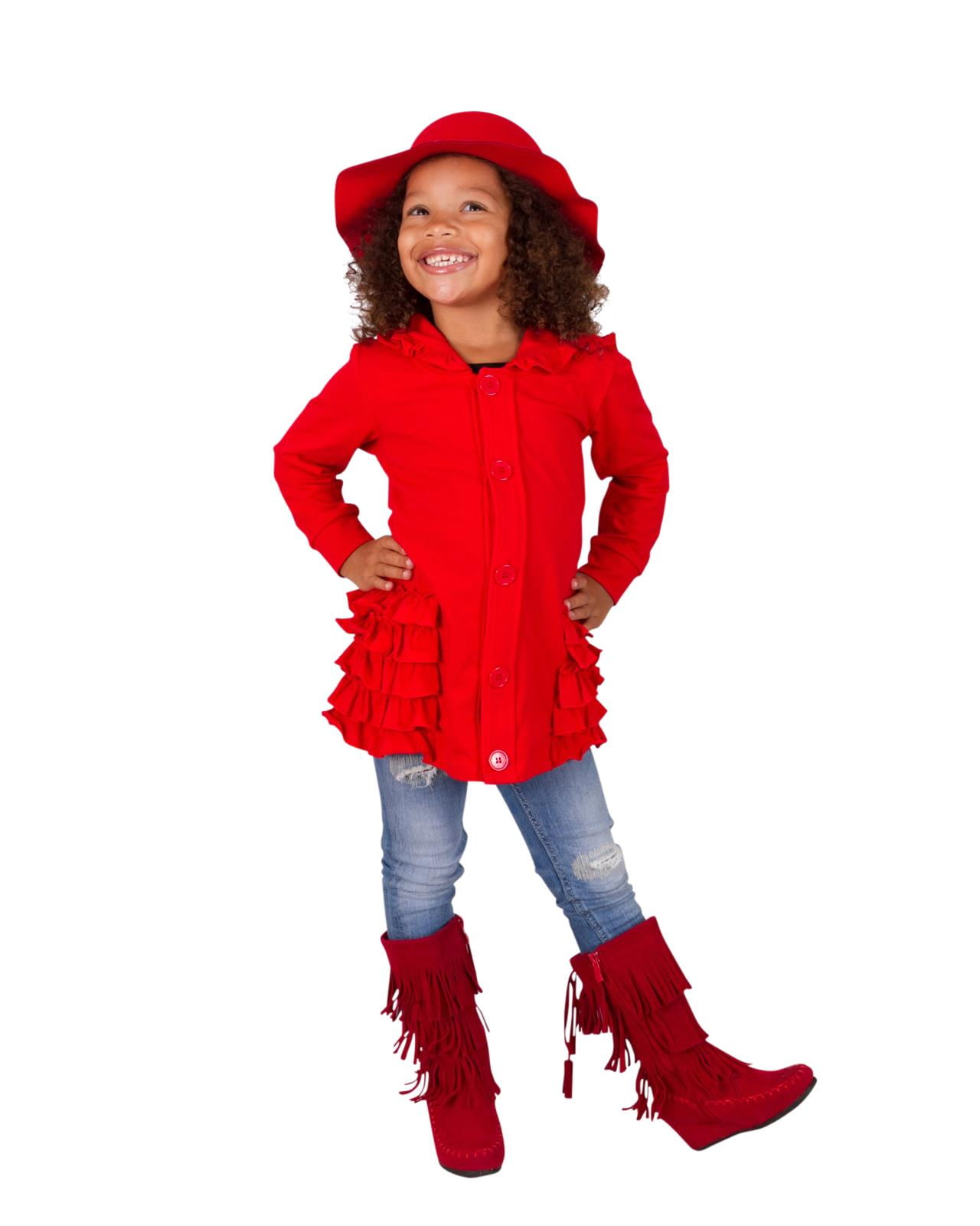 Girls Red Button Down Ruffled Hooded Cardigan, Red, Size: 12MOS ...