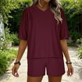 BLCHUNen Womens Summer Outfits Drop Shoulder V Neck Rolled Sleeve ...