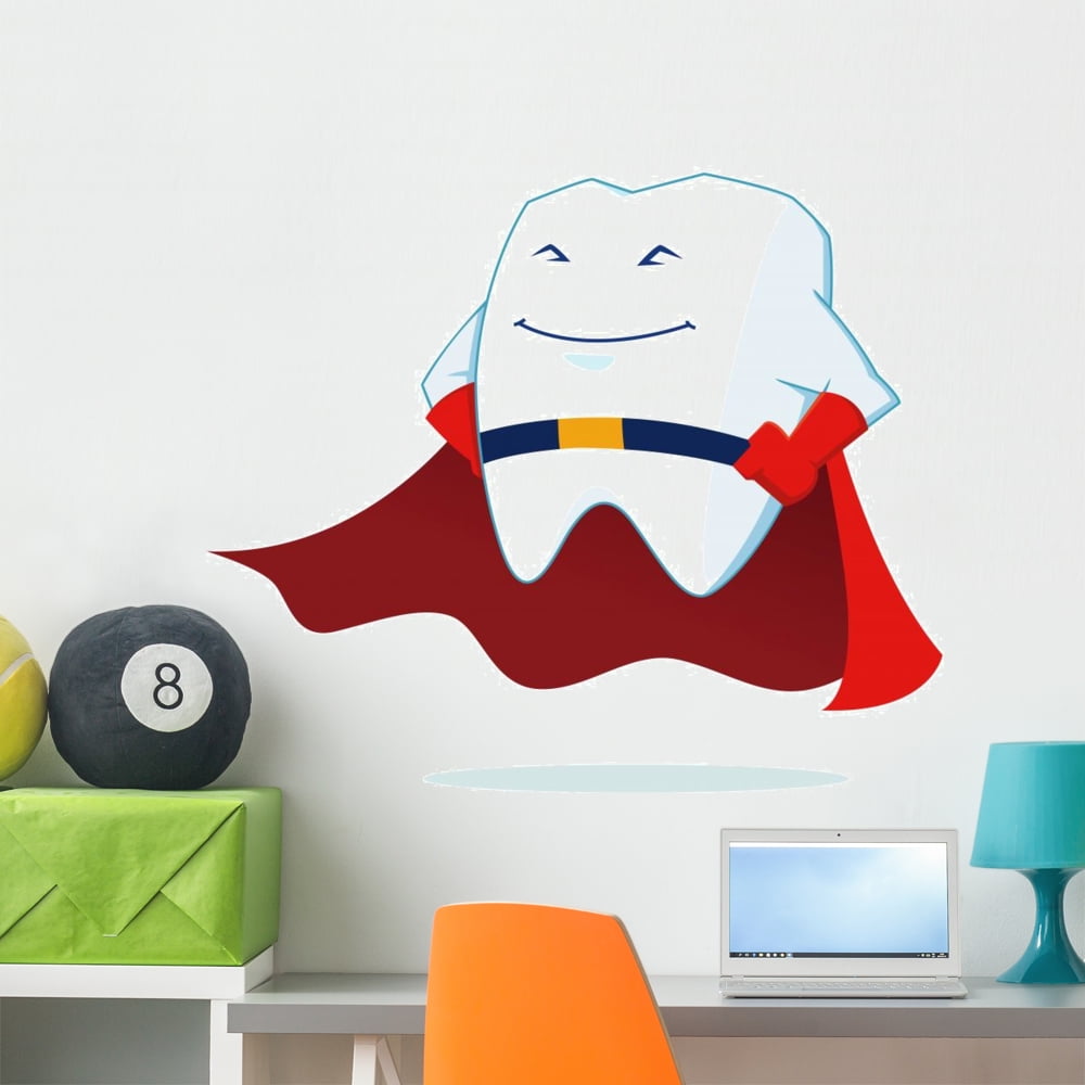 Super Hero Tooth Mascot Wall Decal Mural by Wallmonkeys Peel and Stick ...