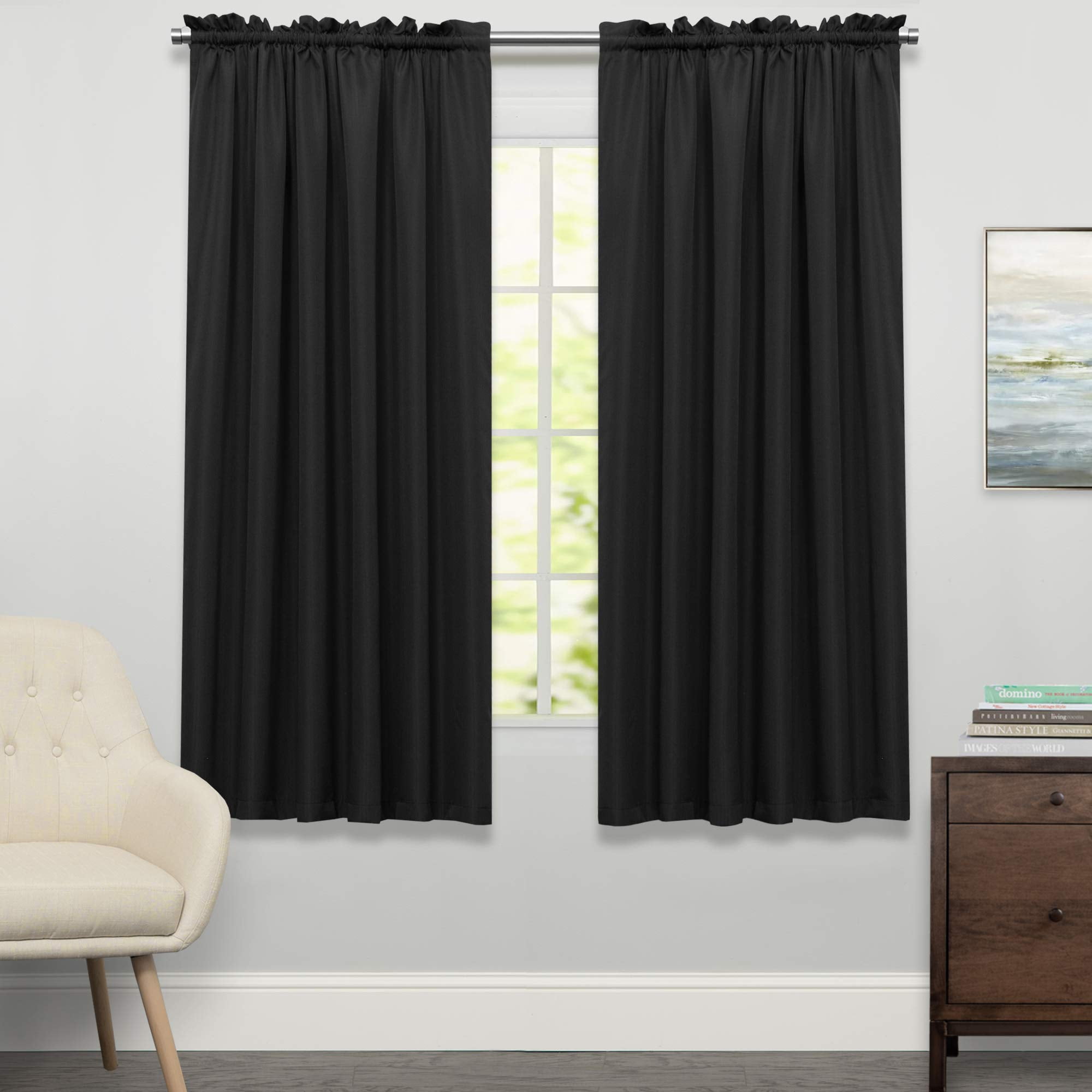 Cortinas de ventana Sweet Home Collection Ribcord, color negro, 160 x ...