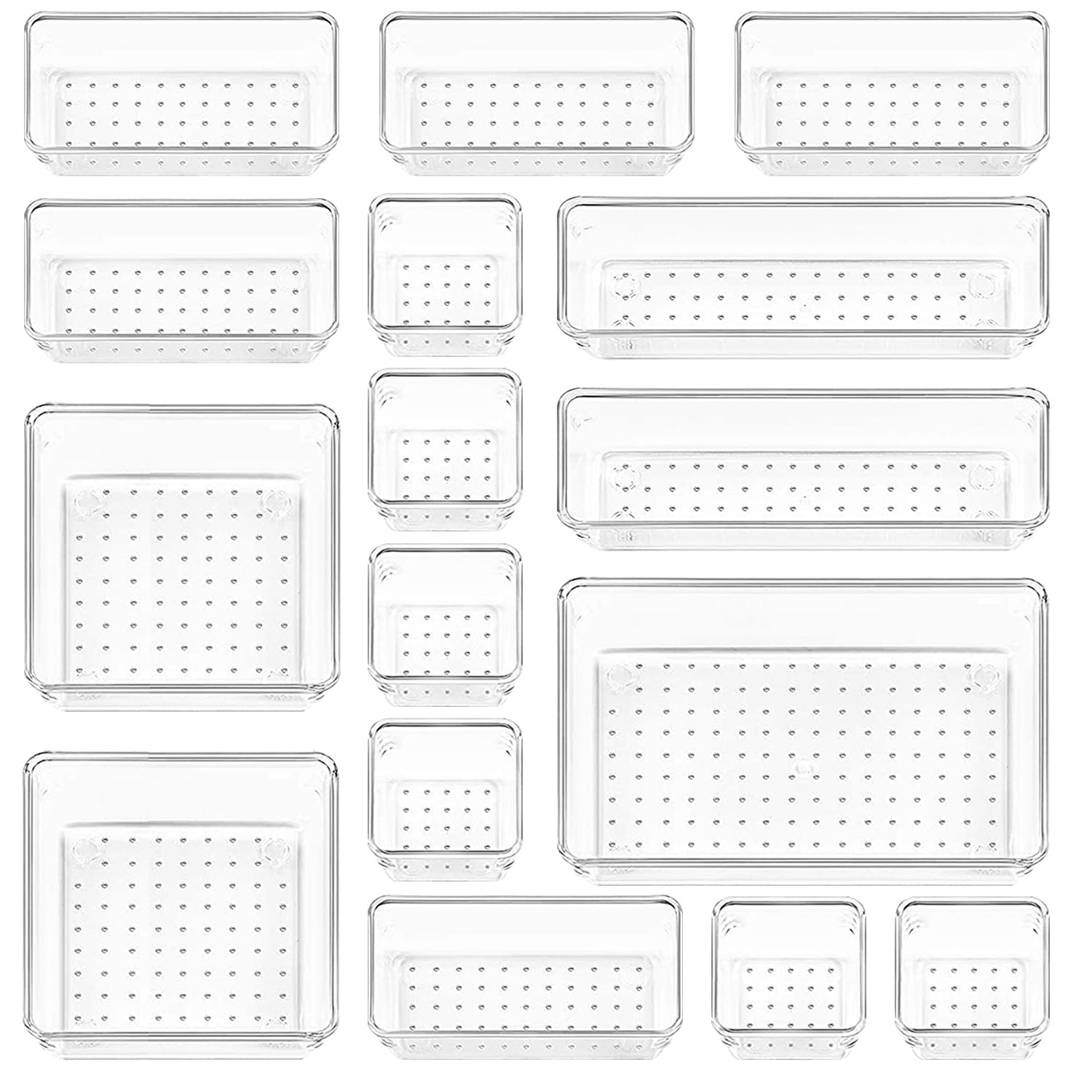 16 Pcs Clear Drawer Organizer Tray LeaderPro Desk Drawer Dividers with ...
