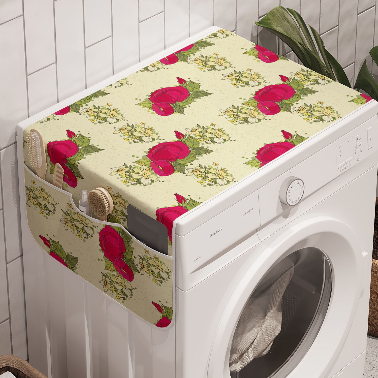Floral Washing Machine Organizer, Vintage Style Grunge Themed Roses ...