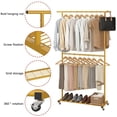 Gold With Mesh Double Rod Rolling Garment Rack For Coats Skirts And ...
