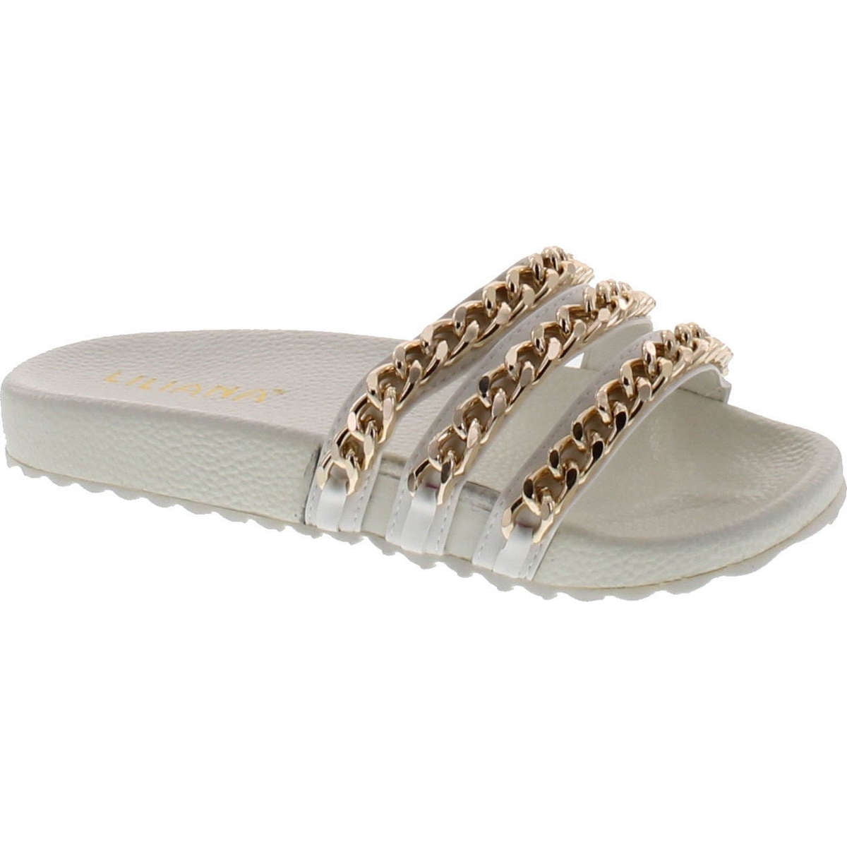 Liliana Nomi-2 Women Flip Flop Gold Chain Link Slide Slip On Flat ...