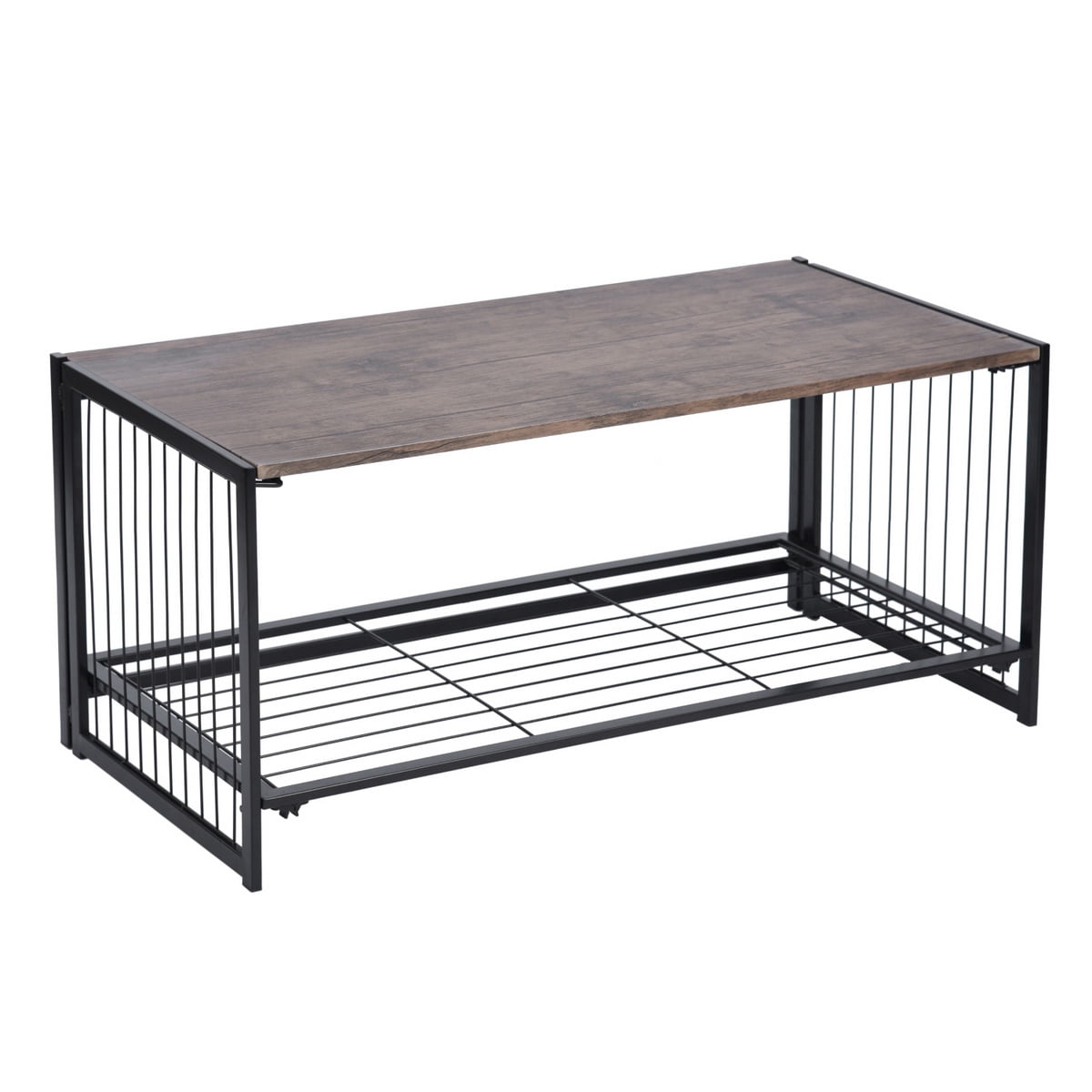 Homy Casa Wood & Metal 2-Tier Foldabel Table with Open Storage Shelf ...