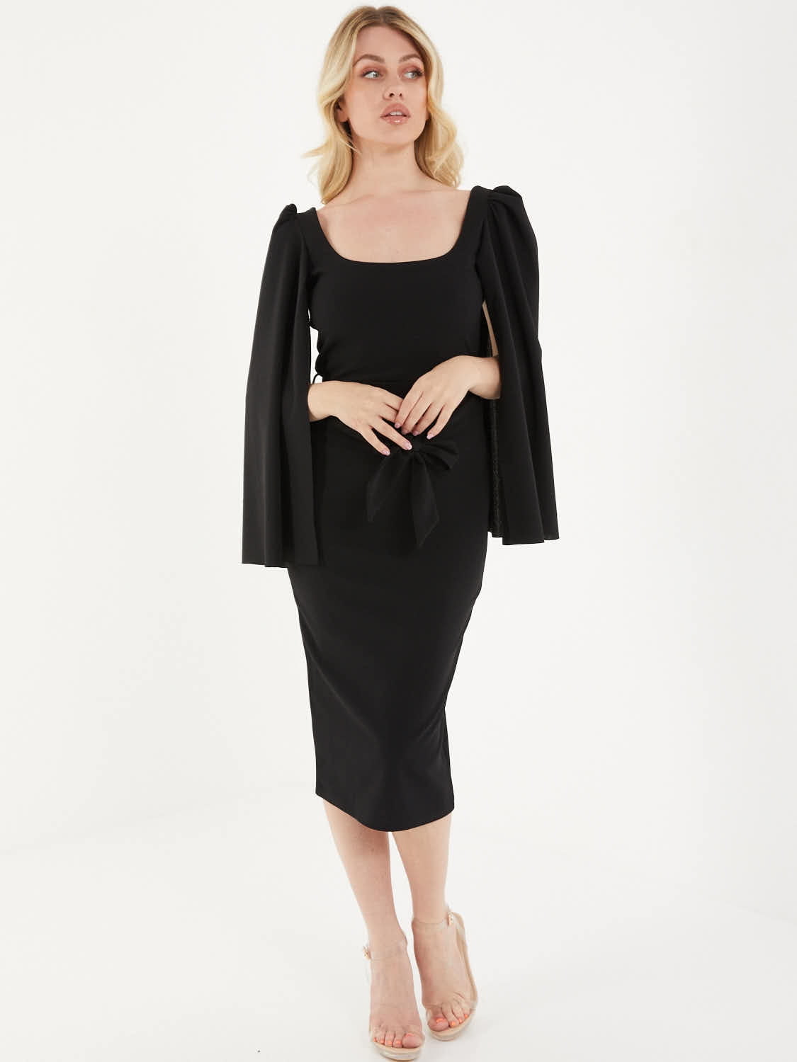 QUIZ Women's Black Cape-Sleeve Midi Dress - Walmart.com