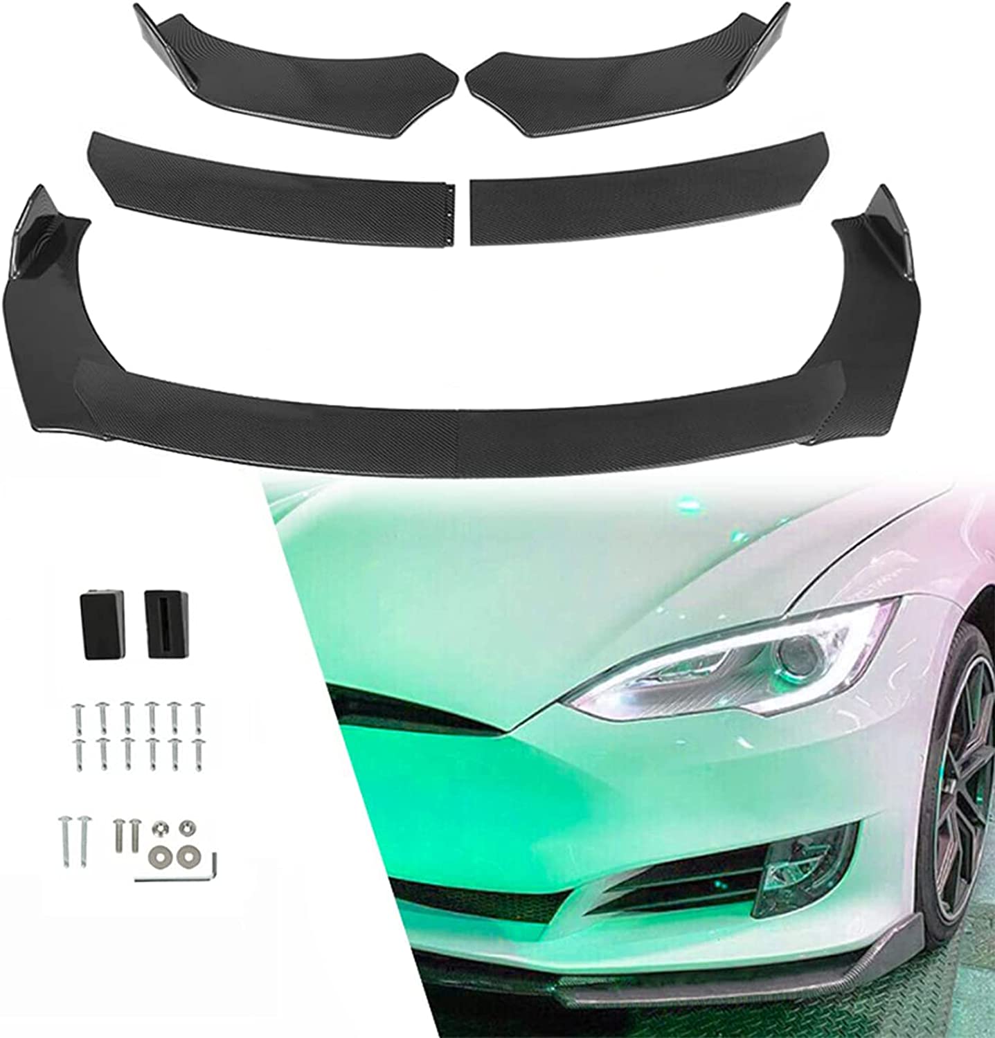 Universal Car Front Bumper Lip Protector Body Spoiler Glossy Carbon ...