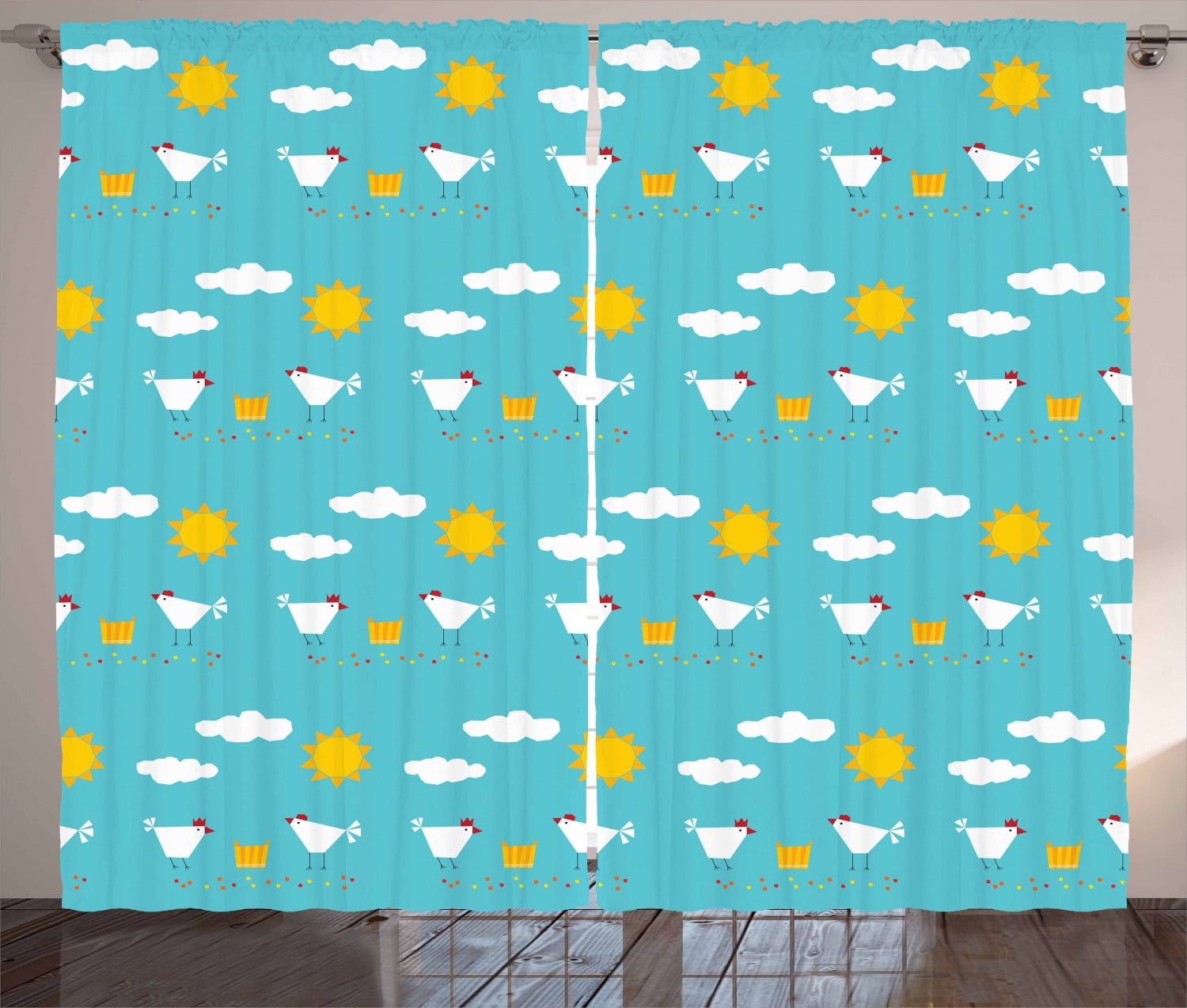 Cartoon Curtains 2 Panels Set, Happy Funny Farm Morning Theme with ...