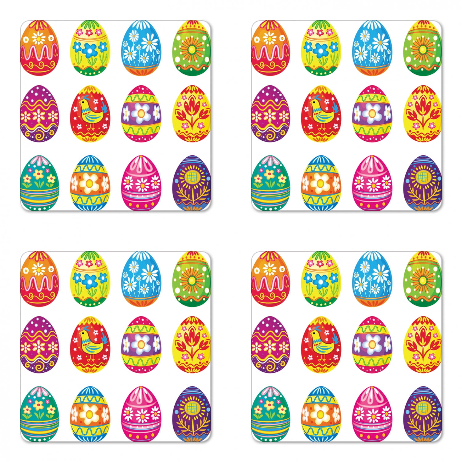 Easter Coaster Set of 4, Colorful Easter Eggs with Flowers Stripes and ...