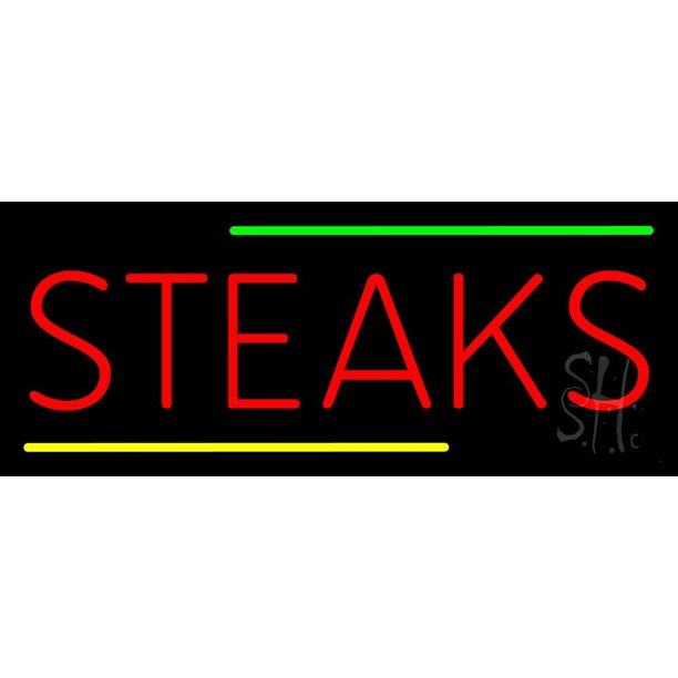 Red Steaks LED Neon Sign 13 x 32 - inches, Black Square Cut Acrylic ...